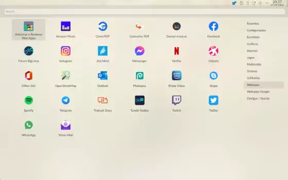 Menu exibindo os webapps - Site Oficial Biglinux